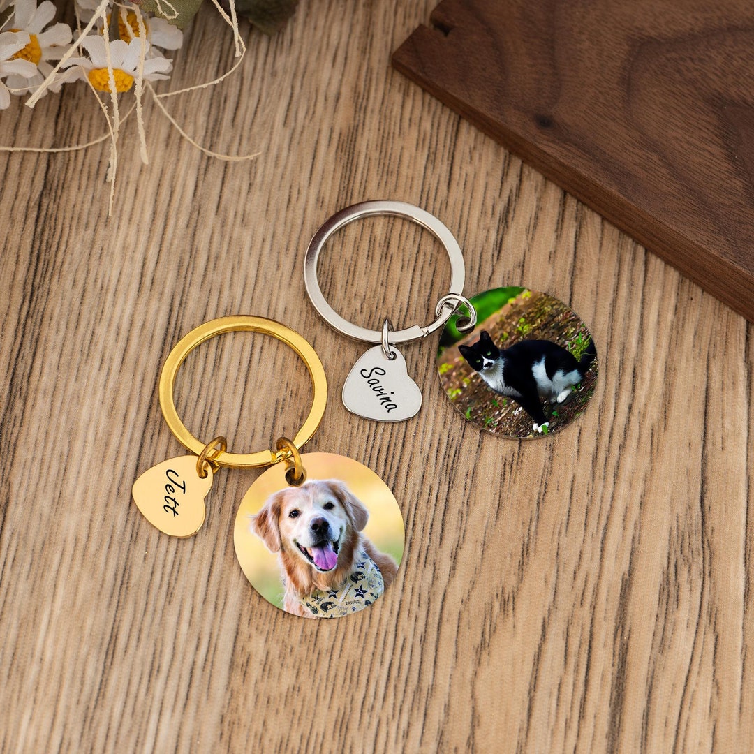 Personalised Pet Photo Key Chain, Custom Keyring Cat Dog Pet Memory ...