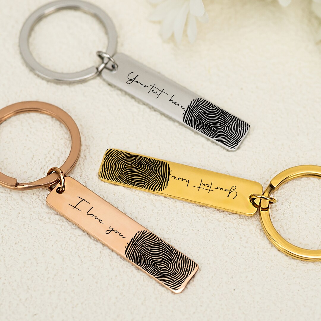 Personalised Fingerprint Keyring, Laser Engraved Fingerprint Handwrite ...