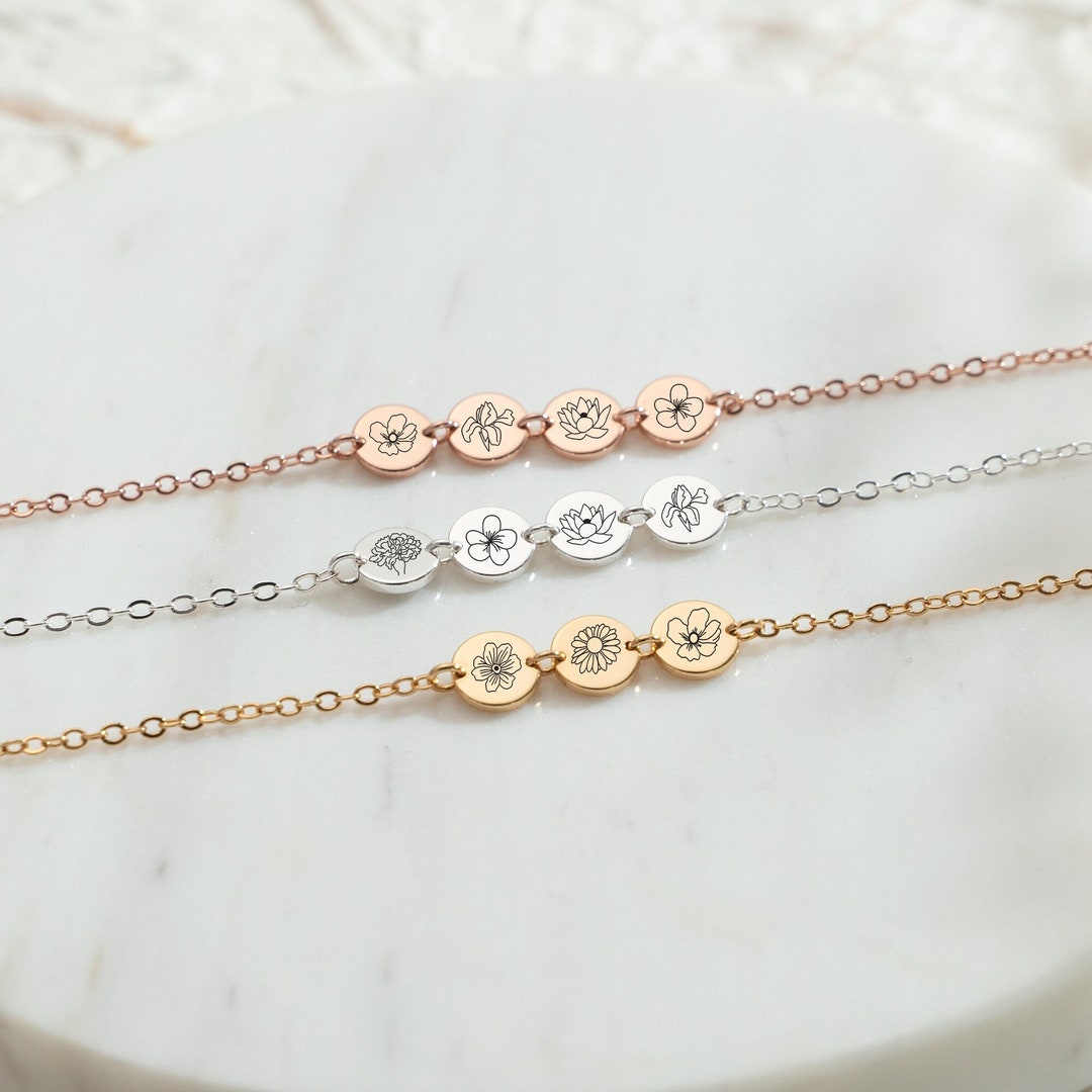 Personalized Birth Flower Bracelet, Charm Bracelet, Birth Month ...