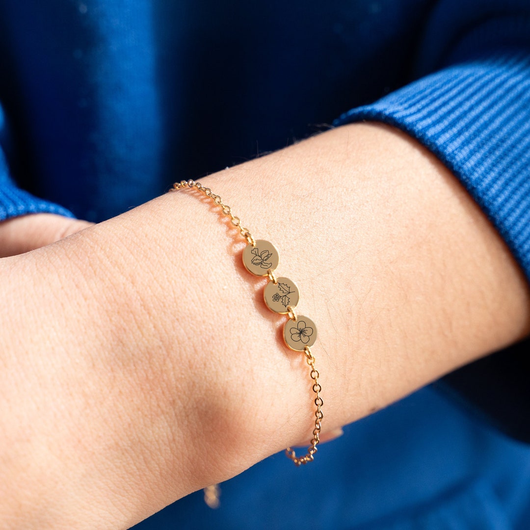 Personalized Birth Flower Bracelet, Charm Bracelet, Birth Month ...
