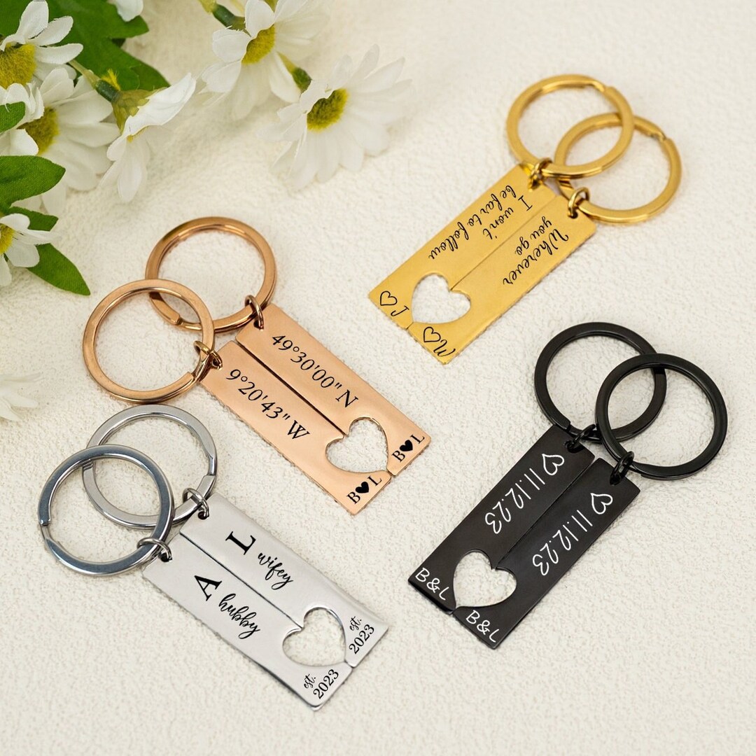 Hubby & Wifey Keyring Pair,personalised Keychain for Mr and Mrs With ...