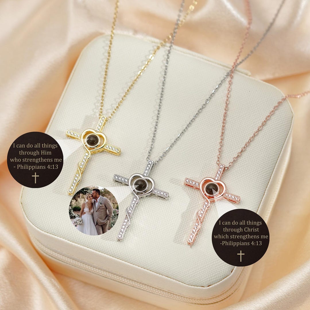 Personalized Bible Verse Projection Cross Necklace, Christian Necklace ...
