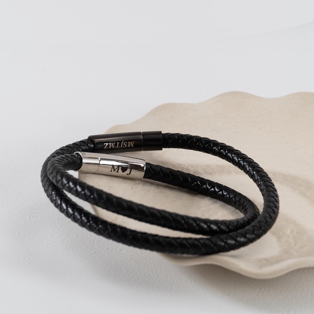 Personalized Bracelet for Men, Custom Leather Bracelet for Dad, Men's ...