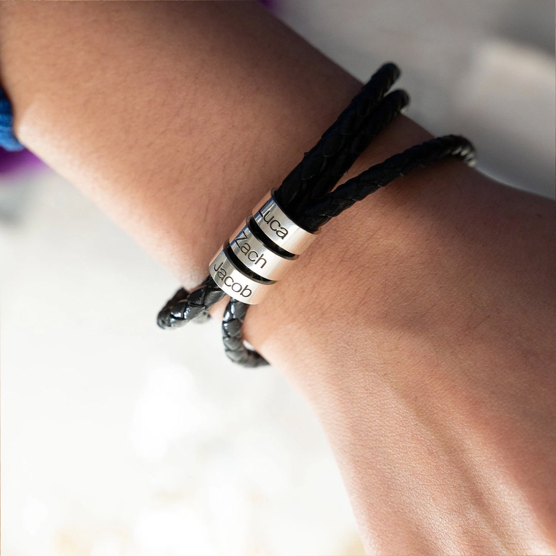Personalized Leather Bracelet, Engraved Men's Name Bracelet, Custom ...