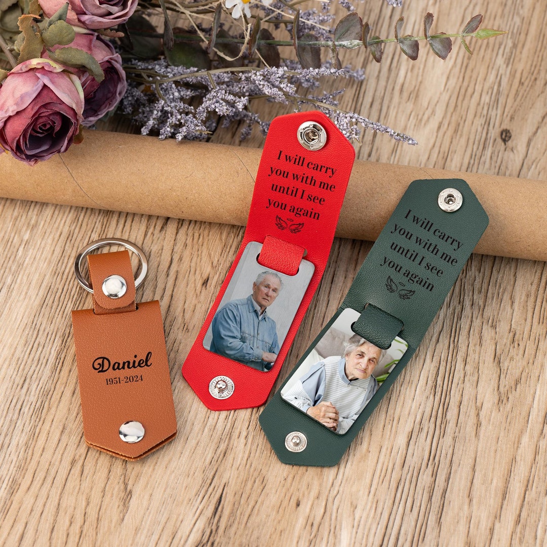 Custom Photo Leather Keychain, Personalized Memorial Keychain, Custom ...