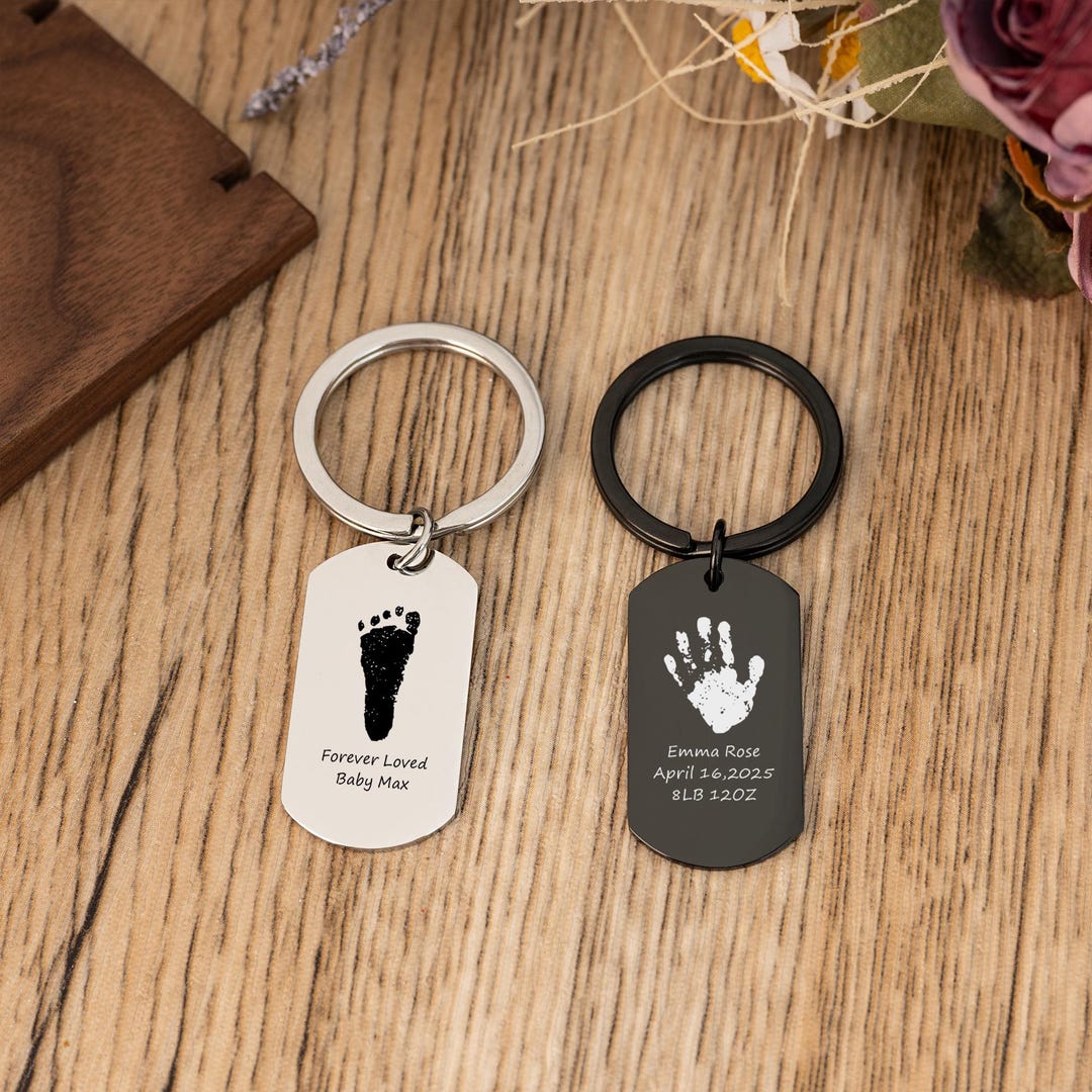 Personalized Engraved Baby Footprint Handprint Keychain, Custom ...
