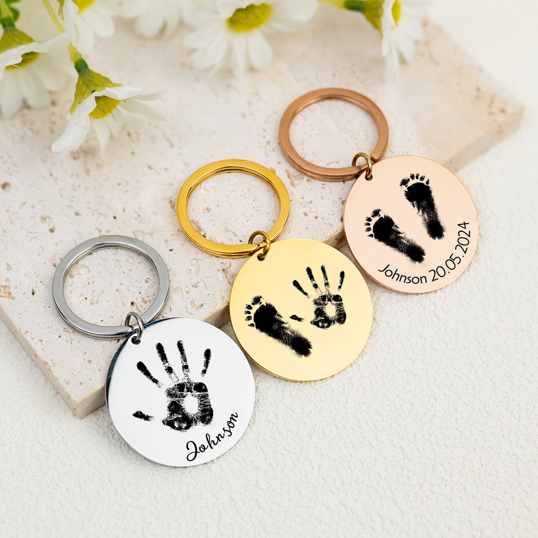 Custom Baby Footprint Handprint Keychain, Personalized Keychain Key ...