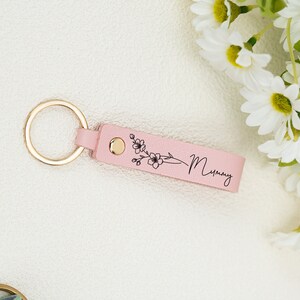 Personalized Woman Keychain, Custom Birth Flower Keyring With Name ...