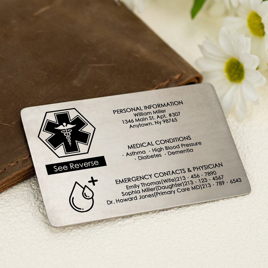 Emergency Medical Contact Card, ID Tag, Laser Engraved, NHS ...