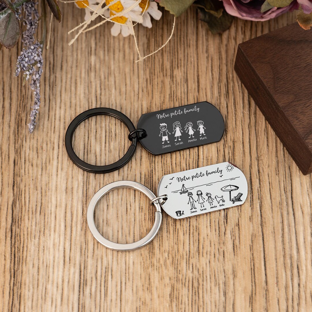Personalized Family Gift, Engraved Stick Figure Family Key Chain Gift ...