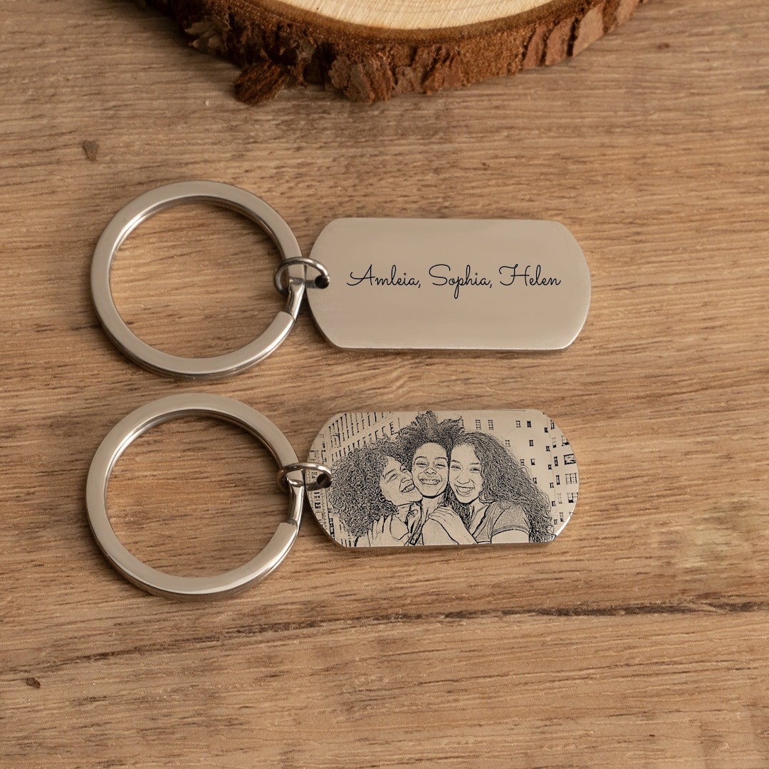 Personalised Photograph Keyring, Laser Engraved Photo Keyring, Couples ...