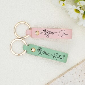 Personalized Woman Keychain, Custom Birth Flower Keyring With Name ...