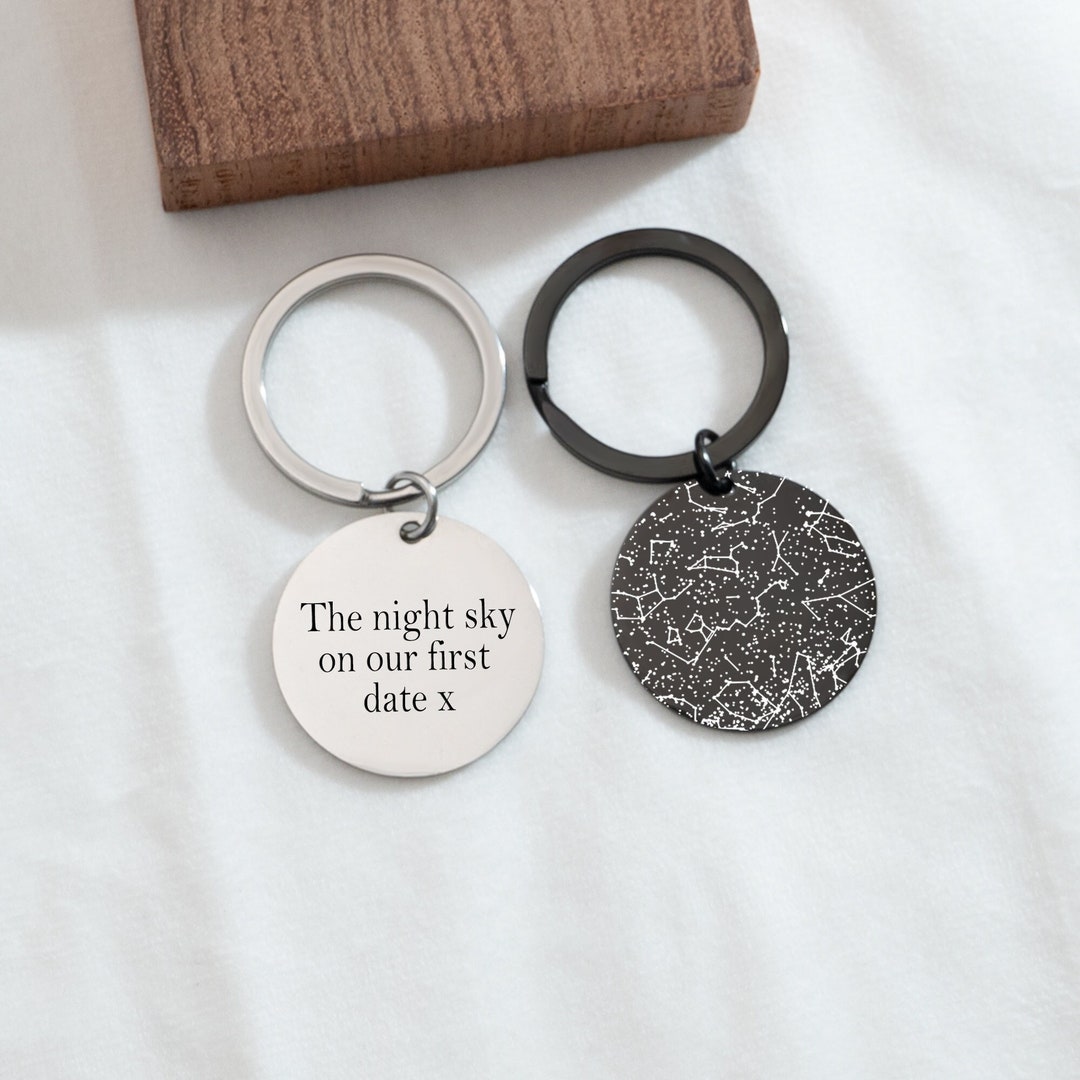 Custom Star Map Keychain, Engraved Night Sky Keyring With Any Text ...