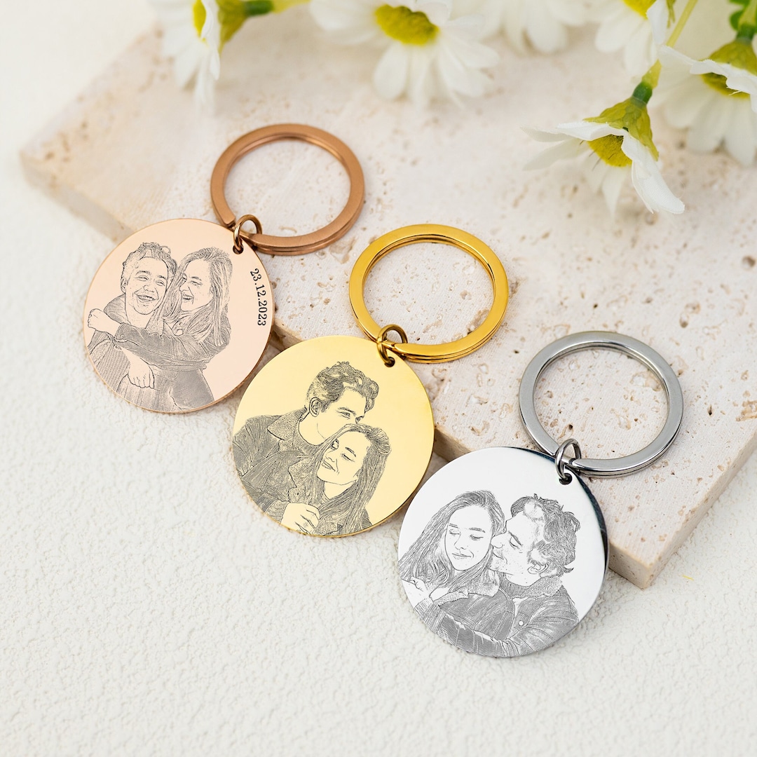 Personalised Photograph Keyring, Laser Engraved Photo Keyring, Couples ...