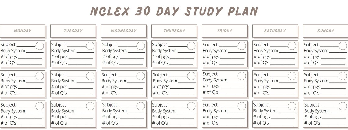 NCLEX 30 Day Study Plan - Etsy