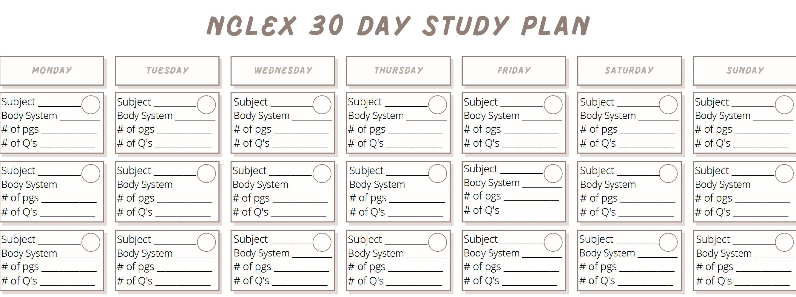 NCLEX 30 Day Study Plan Etsy