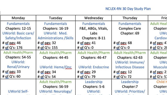NCLEX RN 30 Day Master Study Plan Saunders 8th Edition Etsy
