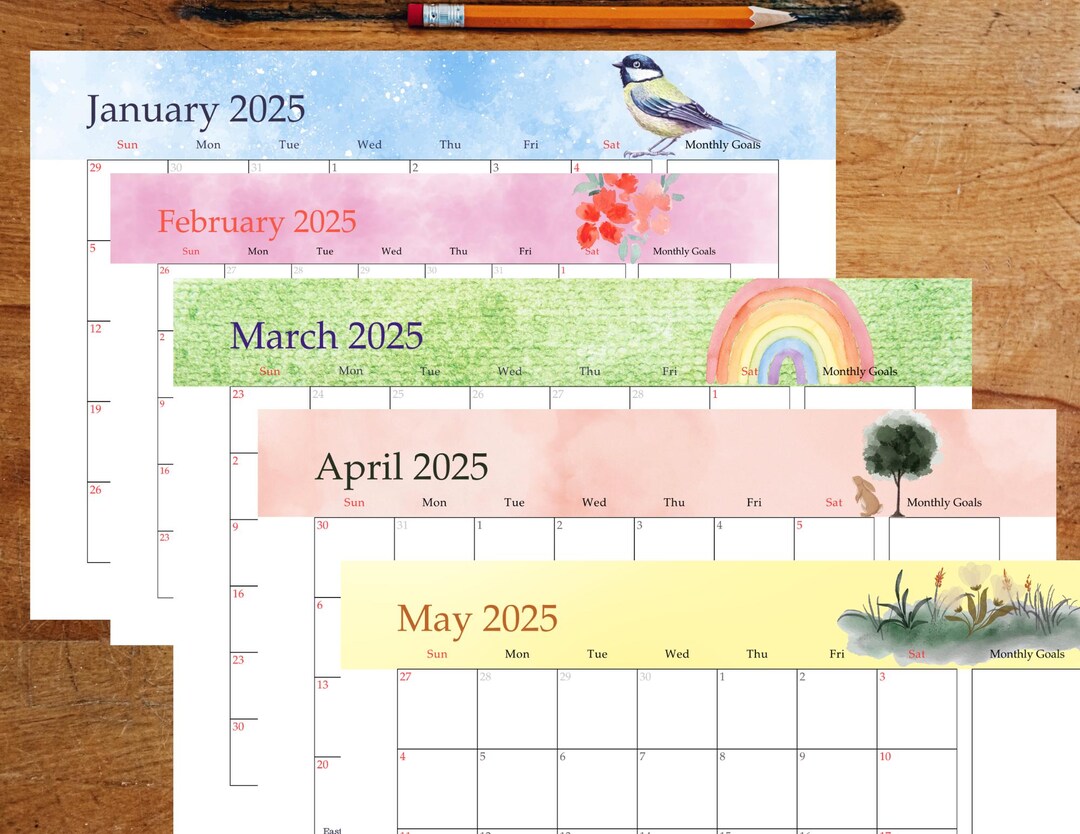 Printable Watercolor Minimalist Monthly Calendar 2025 | Simple ...