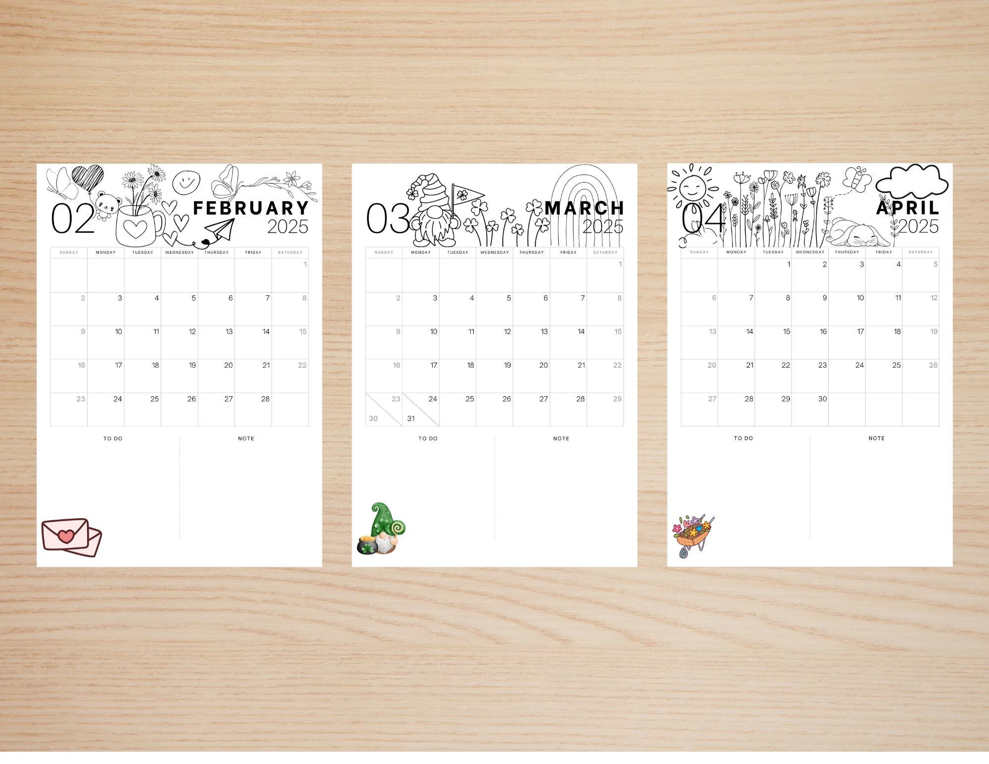 2025 Calendar Printable, Cute Kids Calendar 2025, Wall Calendar PDF ...