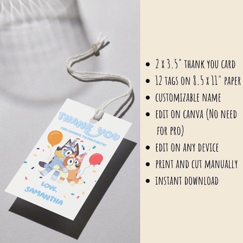 Customizable Bluey Thank You Tags Printable Party Favor Tags Instant ...