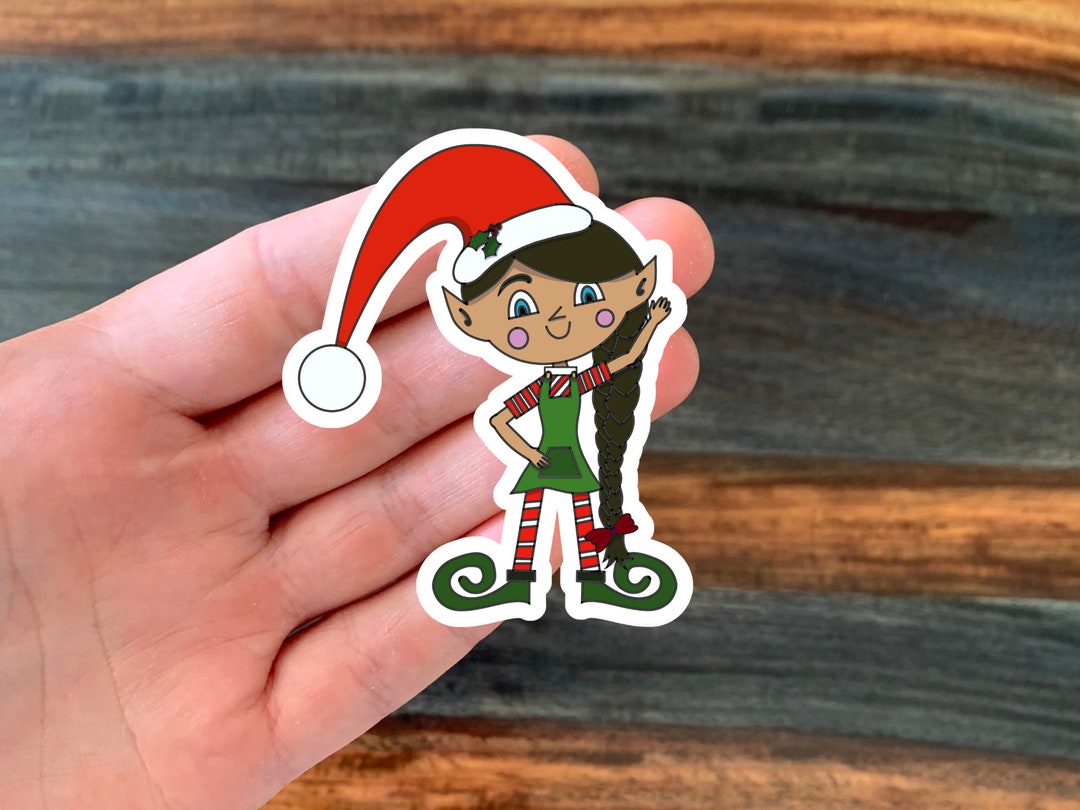 Cute Christmas Elf Sticker With Santa Claus Hat and Mistletoe, Female ...