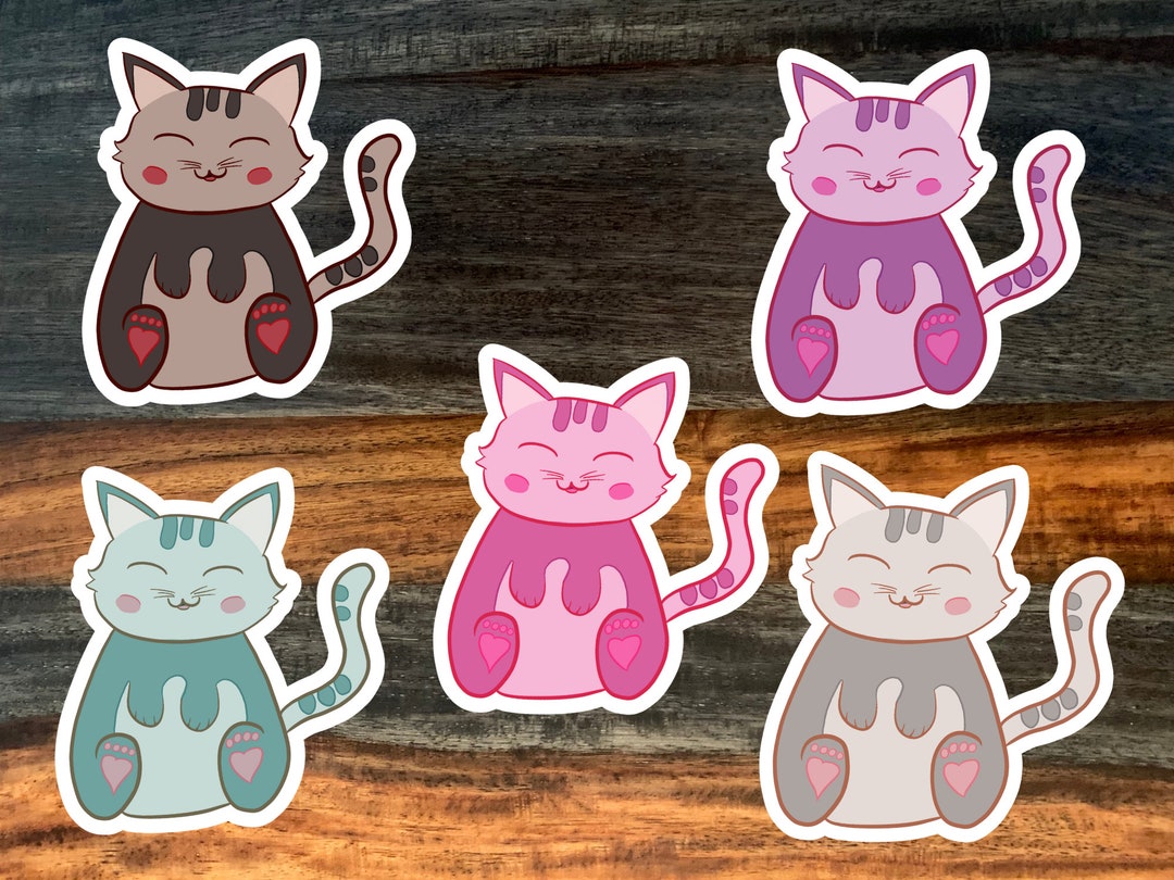 Cute Cat Sticker, Kawaii Kitten Sticker - Multiple Fun Colors Available ...