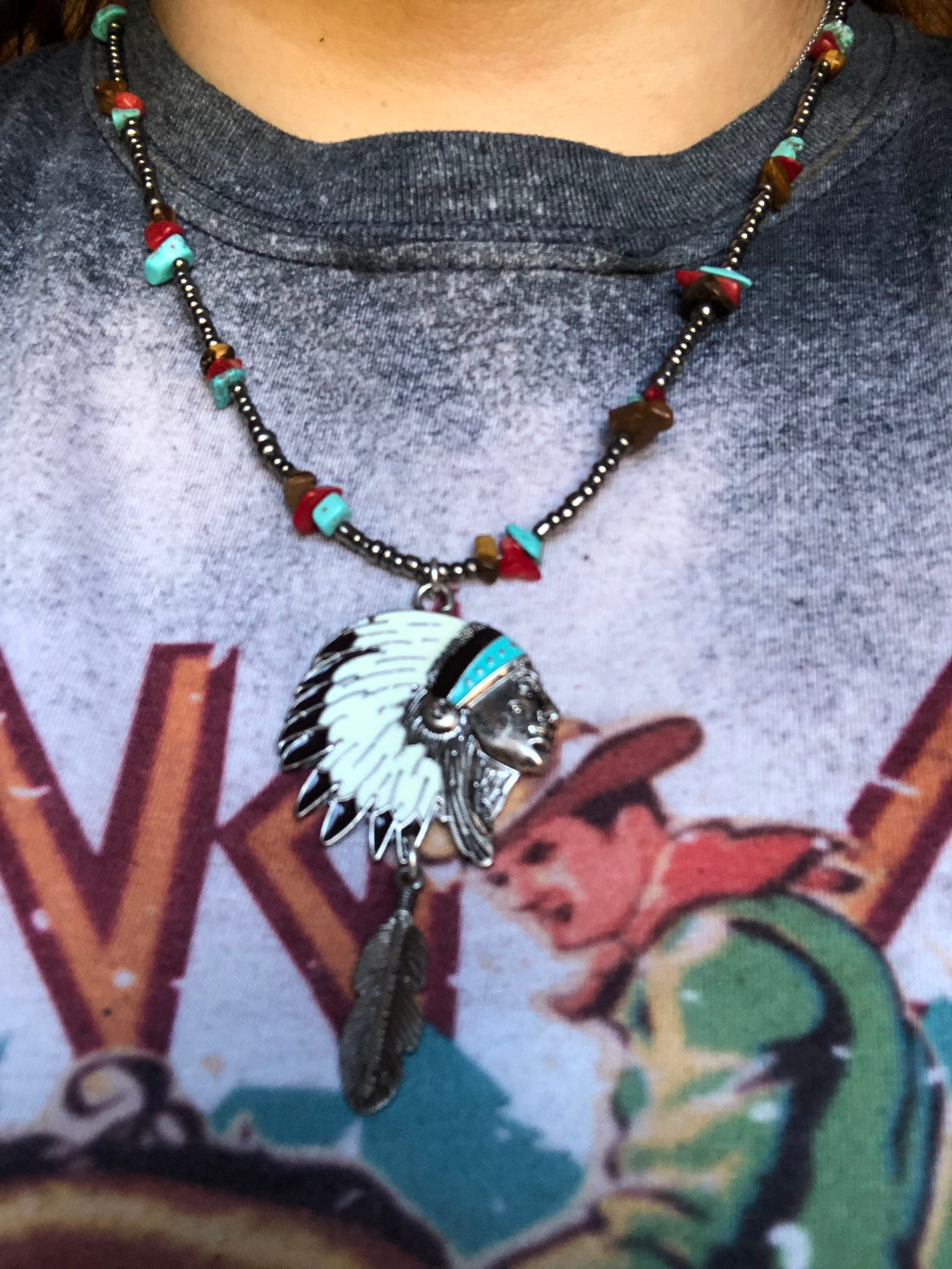 Chiefs Head Beaded Necklace Native American Inspired Beaded - Etsy