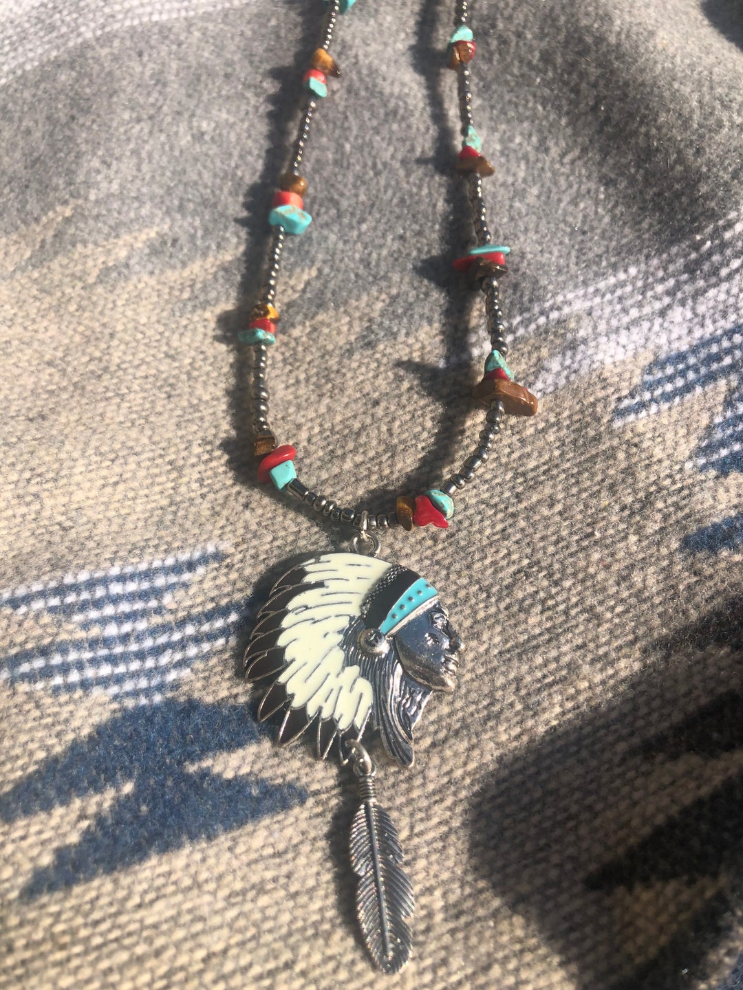 Chiefs Head Beaded Necklace Native American Inspired Beaded Necklaces ...