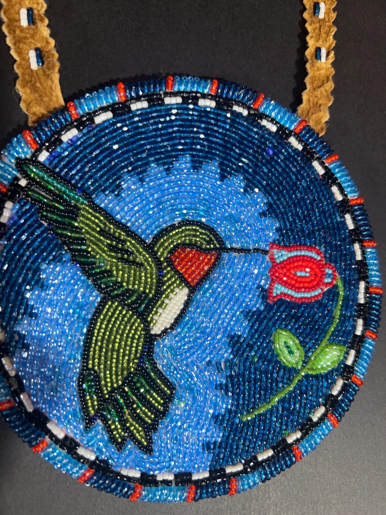 First Nations Beaded Medallion. Hummingbird and Flower. 5 Inches in ...