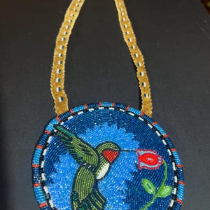 First Nations Beaded Medallion. Hummingbird and Flower. 5 Inches in ...