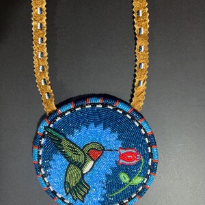 First Nations Beaded Medallion. Hummingbird and Flower. 5 Inches in ...