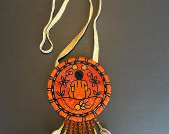 First Nations Beaded Medallion. Hummingbird and Flower. 5 Inches in ...