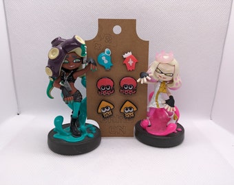 Splatoon Squid & Splat Earrings Dark Blue, Blue, Cyan, Purple, Pink ...