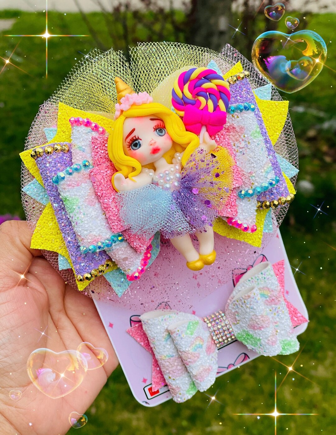 Unicorn Bow, Birthday Bow, Celebrate Hair Bow, Tulle Hair Bow, Bot for ...