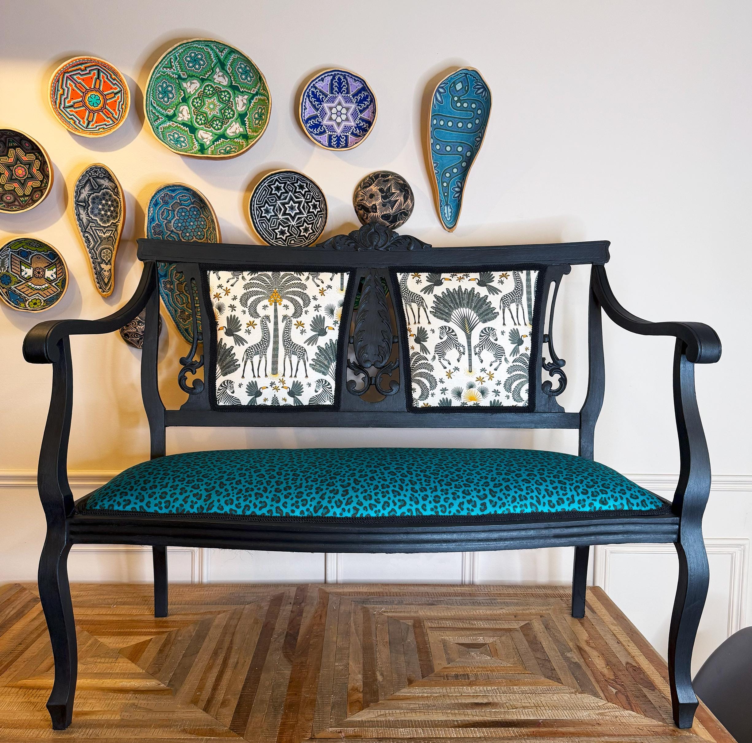 The Boho Settee One-of-a-kind, Dark Blue With Maximalist Seats ...