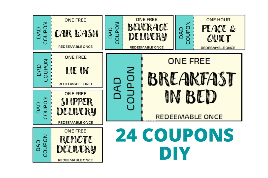 DIY Dad Coupon/vouchers Father's Day Birthday Coupon Book Gift Download ...