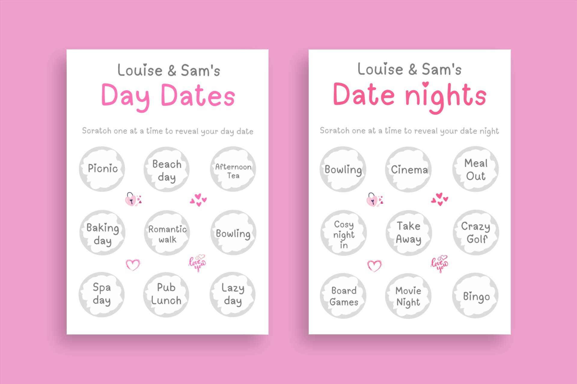 Date Night & Day Date Scratch Cards, Couples Scratch Game, Personalised ...
