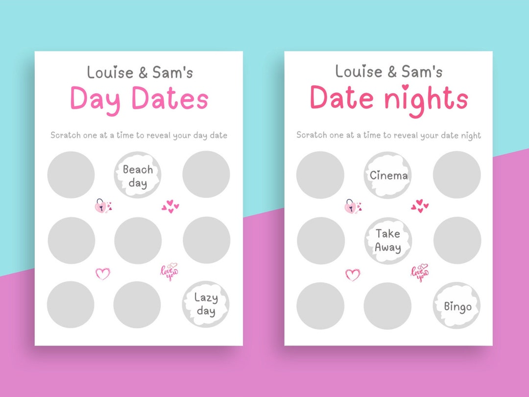 Date Night & Day Date Scratch Cards, Couples Scratch Game, Personalised ...