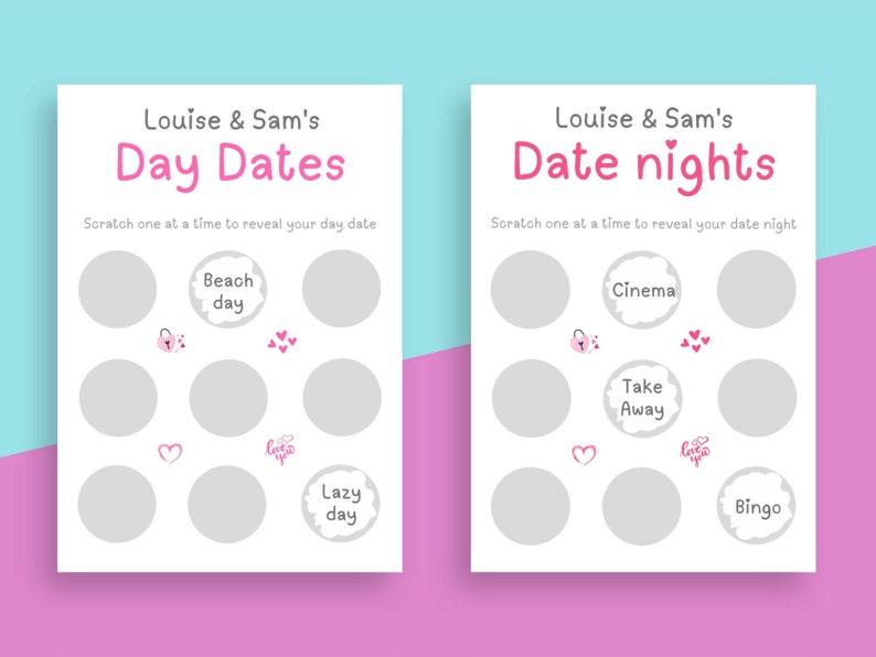 Date Night & Day Date Scratch Cards, Couples Scratch Game, Personalised ...