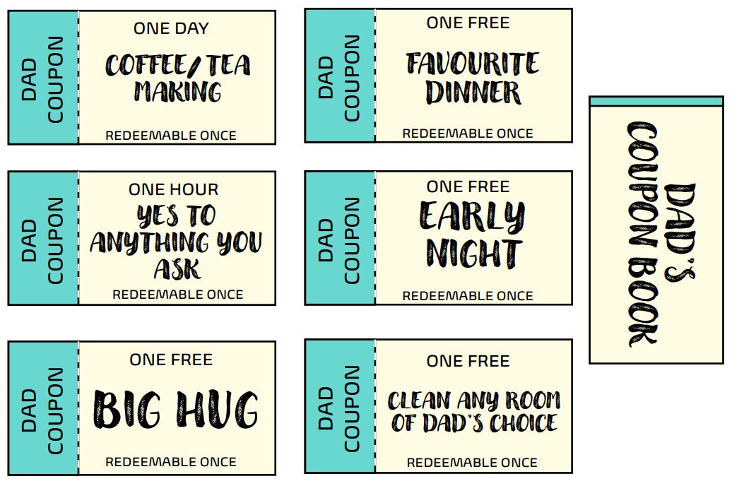 DIY Dad Coupon/vouchers Father's Day Birthday Coupon Book - Etsy