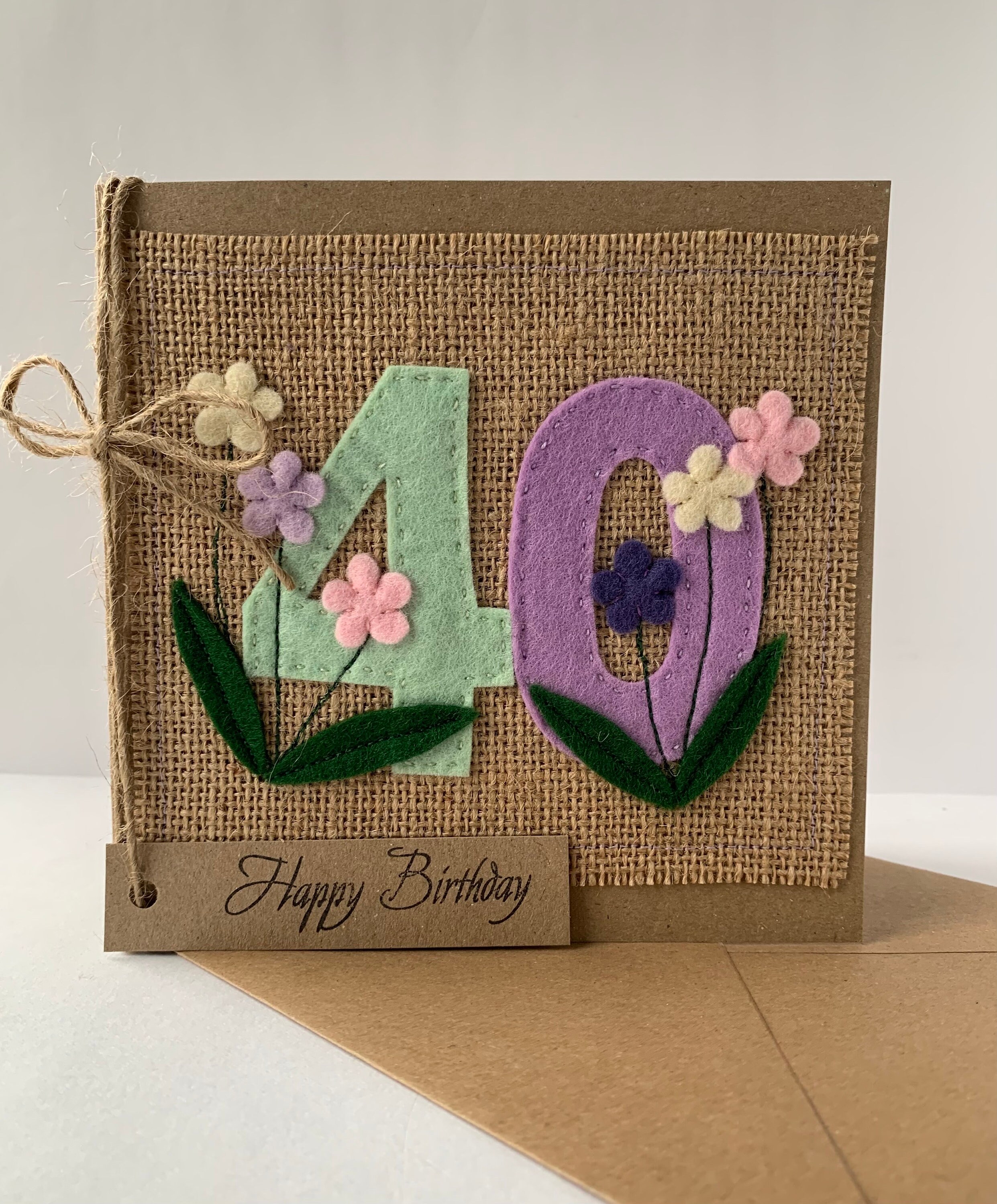 40th Birthday Card. Handmade Card From Felt. Textile Card. Keepsake ...