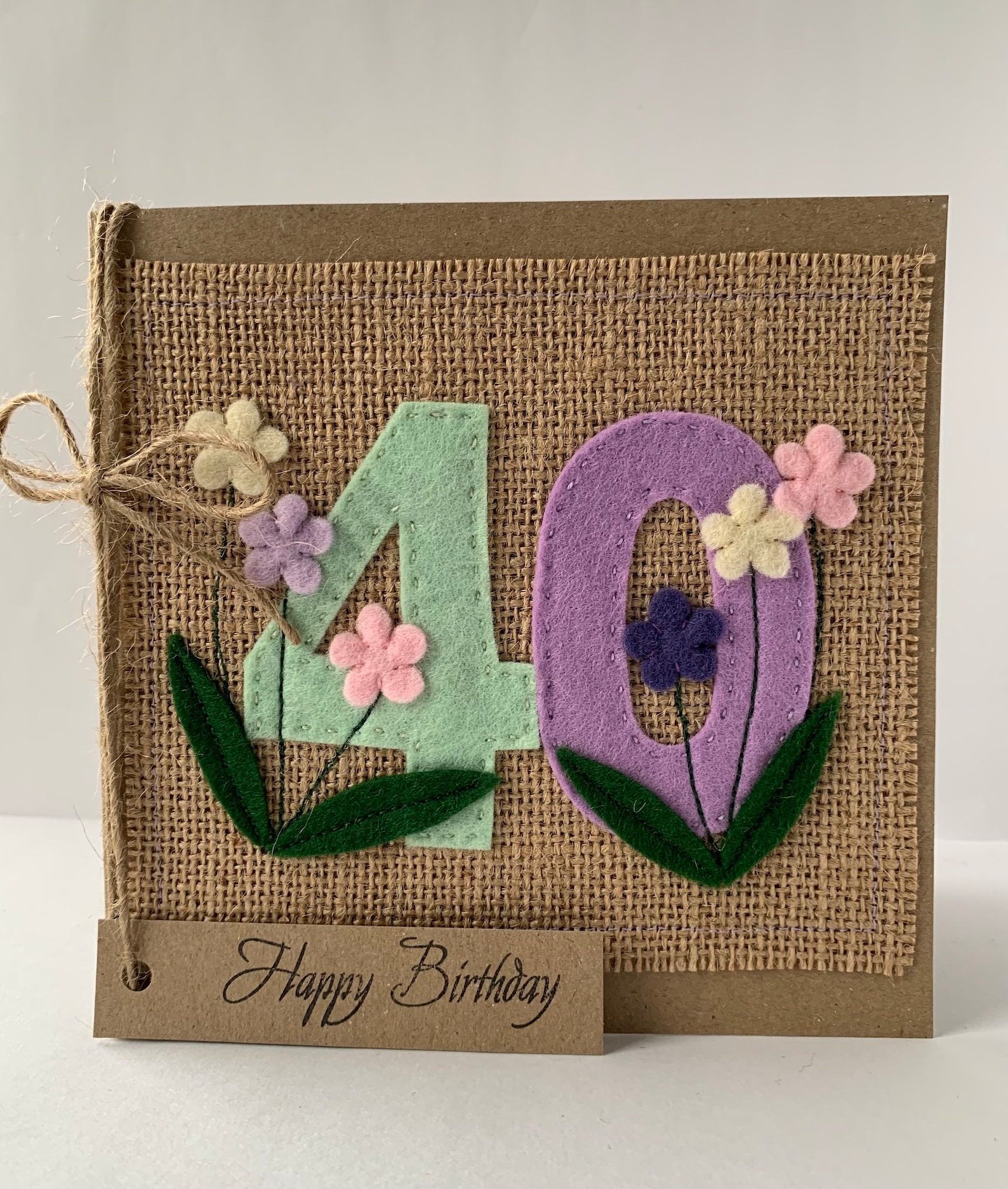 40th Birthday Card. Handmade Card From Felt. Textile Card. Keepsake ...