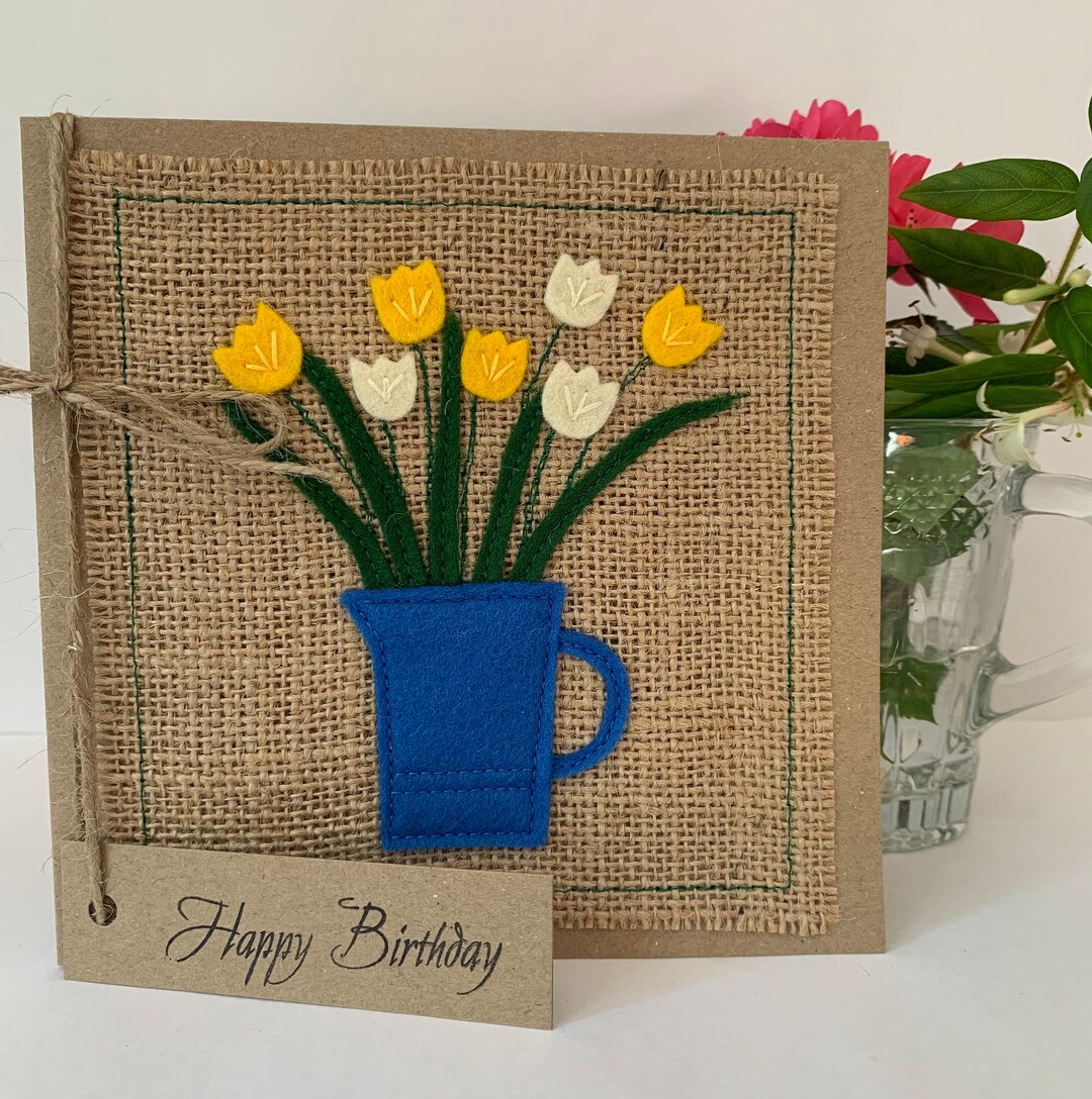Handmade Birthday Card. Jug of Flowers From Wool Felt. Textile - Etsy UK