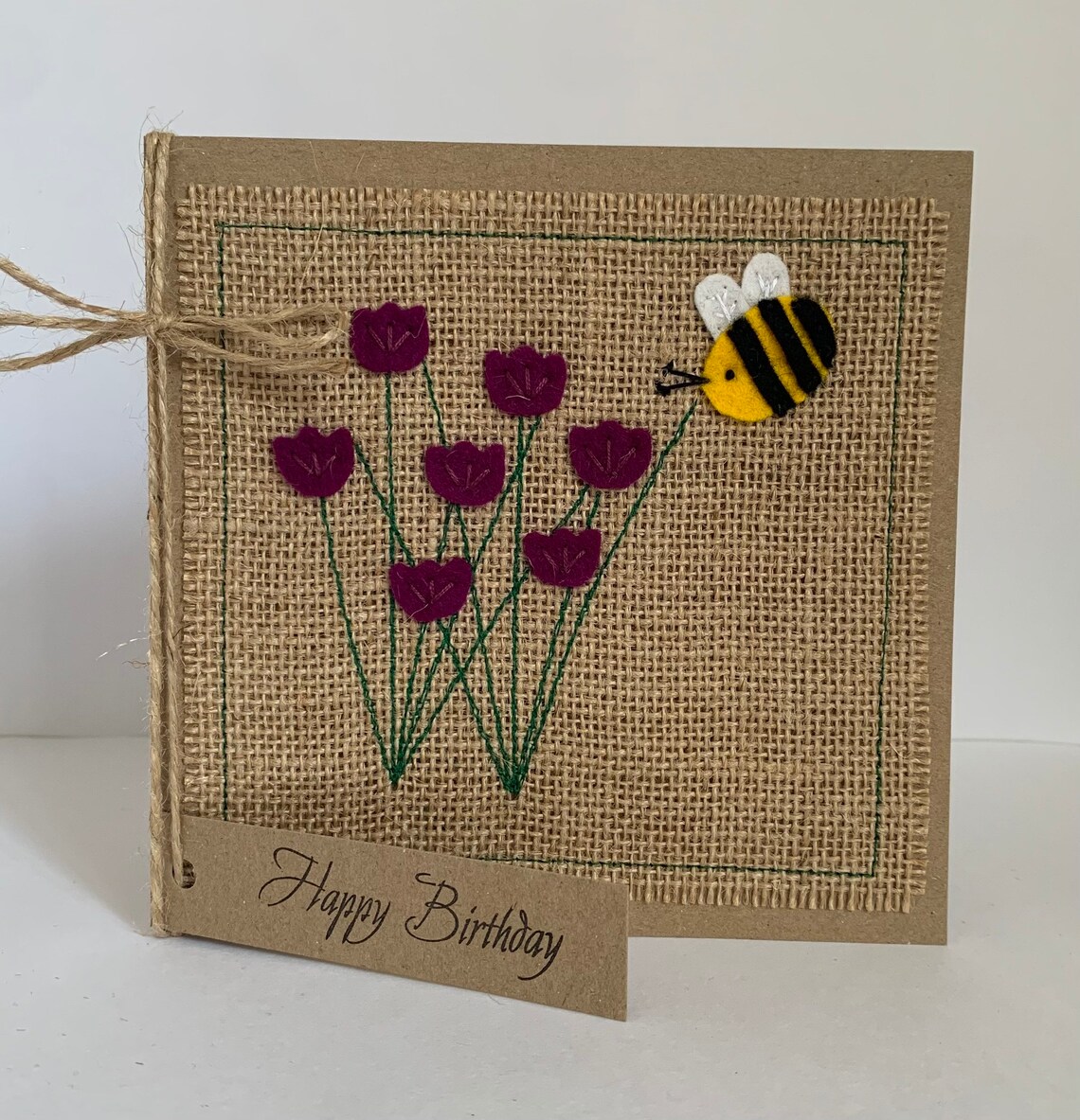 Handmade Birthday Card. Bee With Purple Flowers From Wool - Etsy