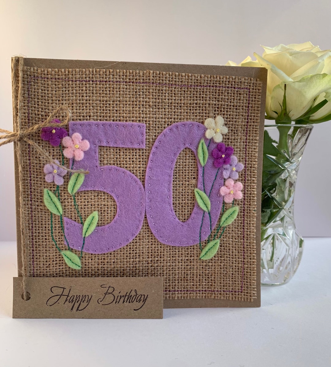 Handmade 50th Birthday Card With Felt Decoration. Textile Card ...