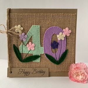 40th Birthday Card. Handmade Card From Felt. Textile Card. Keepsake ...