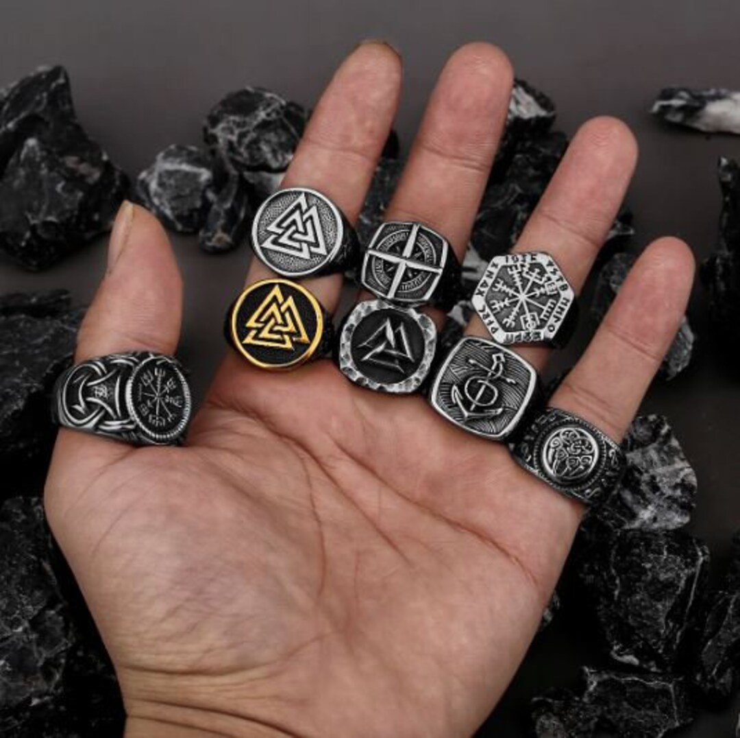 Mens Silver Signet Rings Stainless Steel Viking Norse Style - Etsy