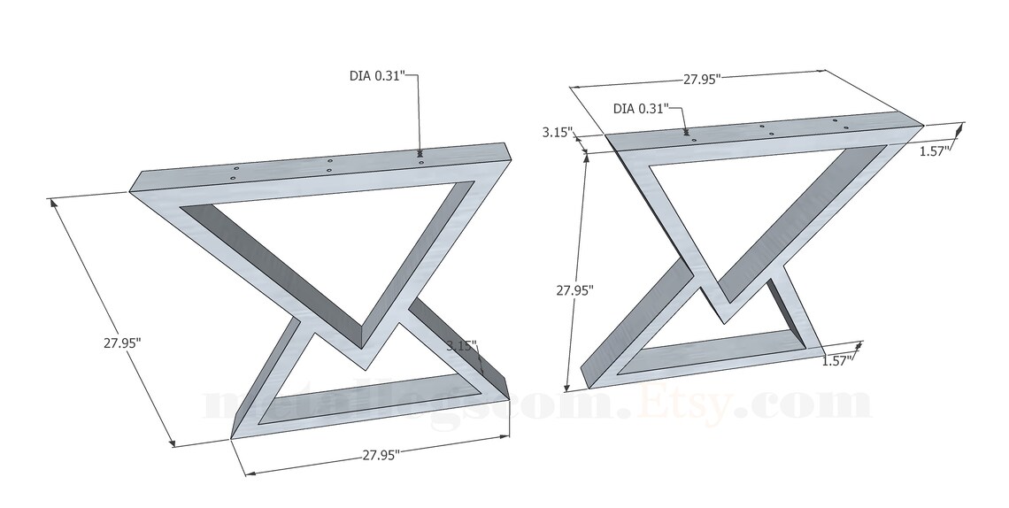 Dining Table Legs Industrial Style 28x 28 In. V Design Set - Etsy