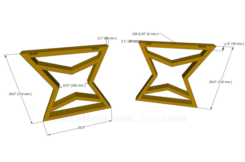 Unique "star" Design Dining Table Legs Industrial Style. Set of 2. 100% ...
