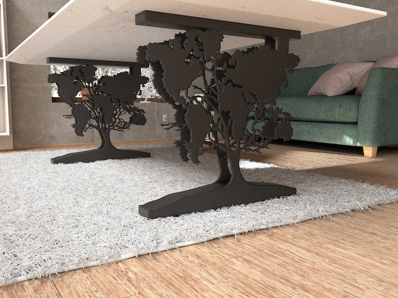 Dining Table Legs With Unique World Map - Tree Design. Premium Quality ...